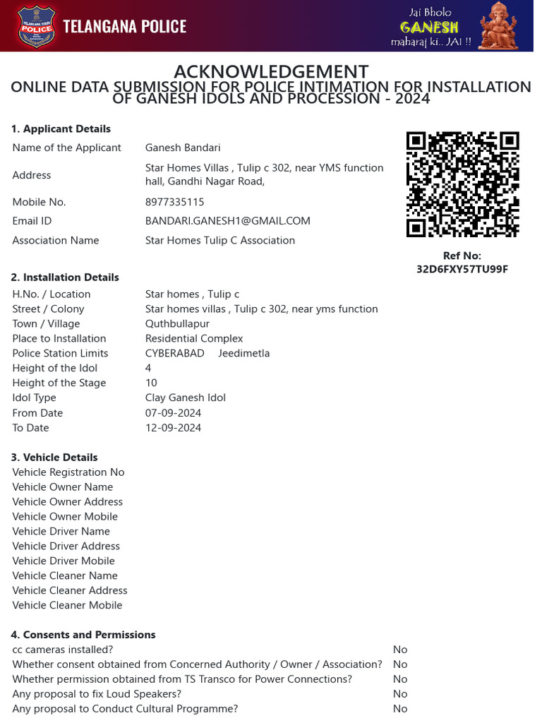 Ganesh Permission Application - 2024 | PDF | Transport | Vehicles