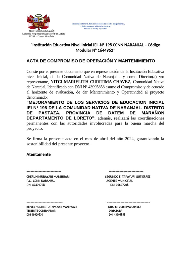 Acta de - Iei CCNN Naranjal | PDF | Viajes y turismo | Hogar, jardinería y bricolaje