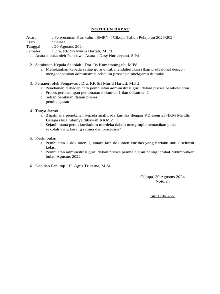 Notulen Rapat Kurikulum | PDF
