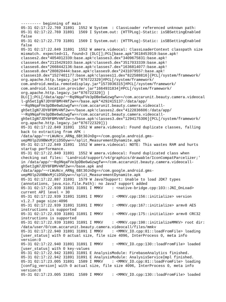 Com - Accarunit.beauty - Camera.videocall Logcat | PDF | Software Development | Computing
