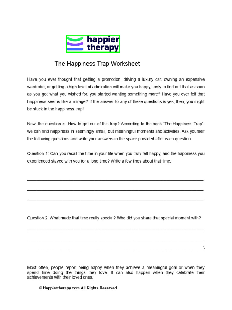 Happiness Trap Worksheet | PDF | Happiness