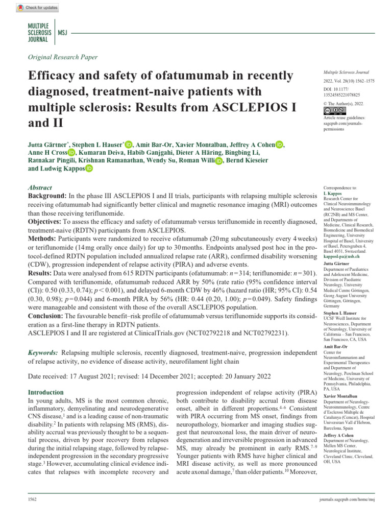 Gartner - Ofatumumab in Naive Patients (ASCLEPIOS) - Mult Scler 2022 ...