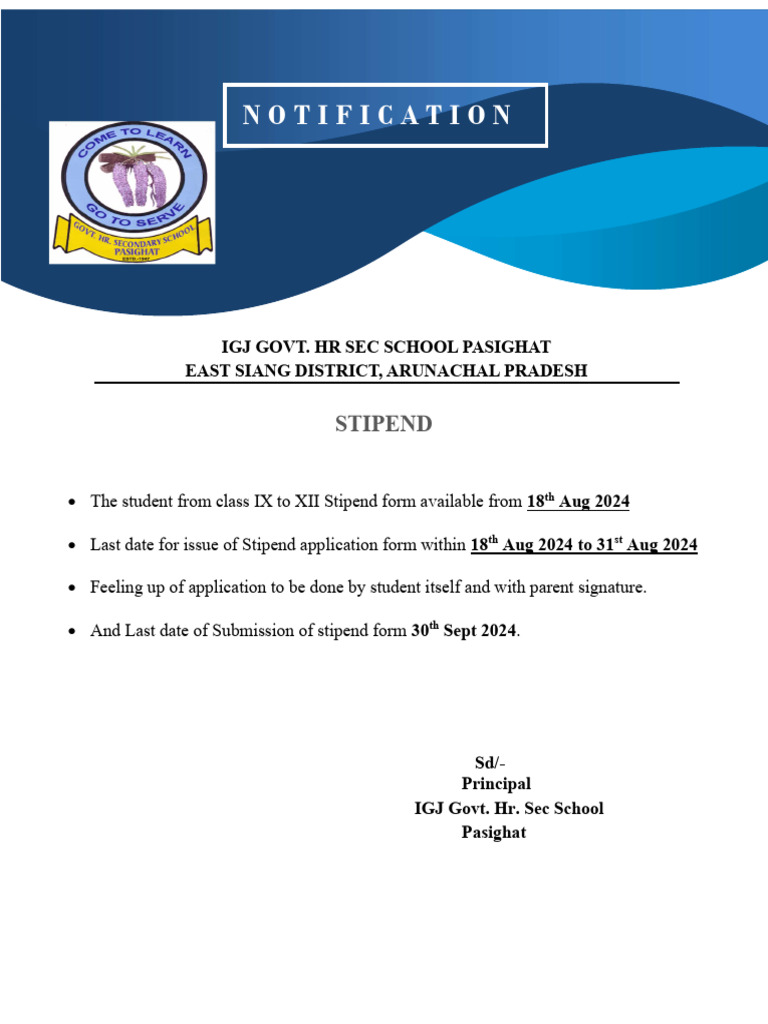 IGJ Pasighat Stipend Application 2024 | PDF