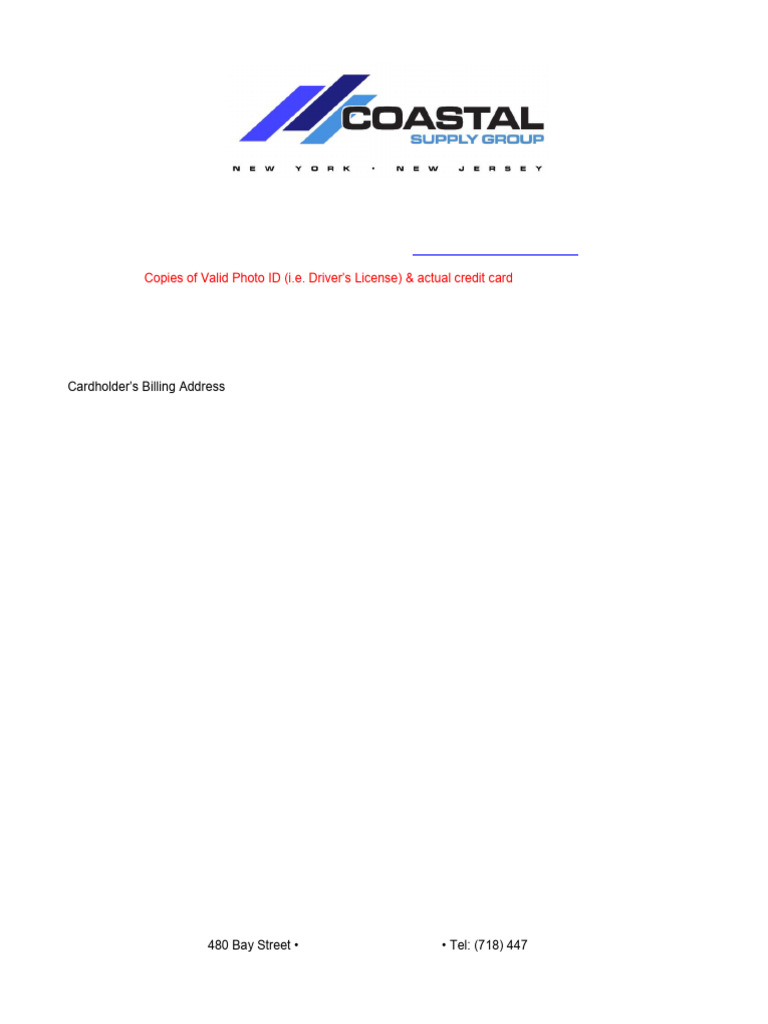Coastal CC Authorization FORM | PDF | Credit Card | Payments
