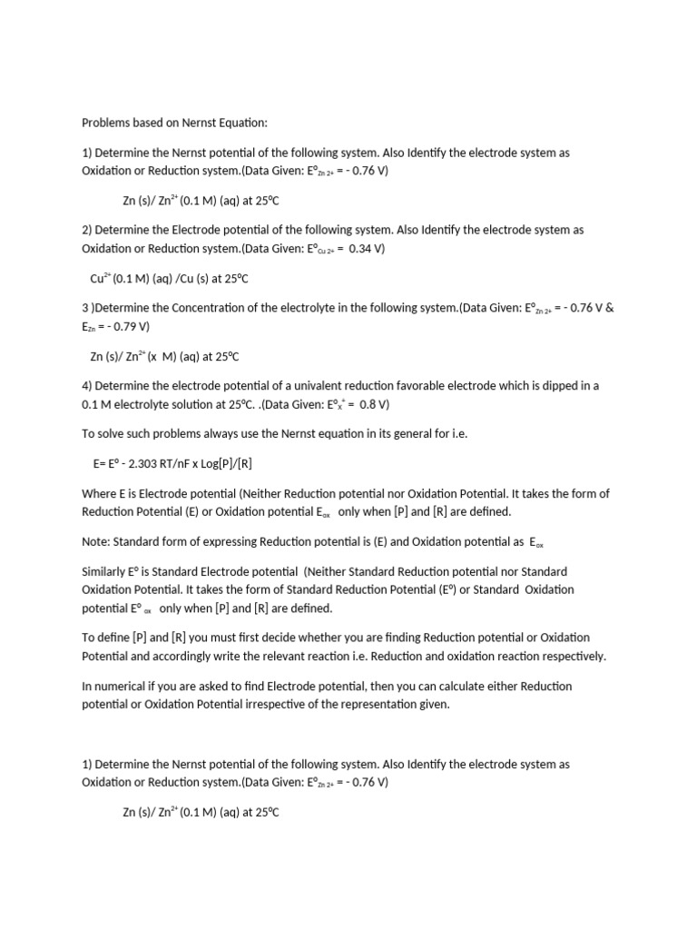 Electrochemistry Numericals | PDF | Electrochemistry | Anode