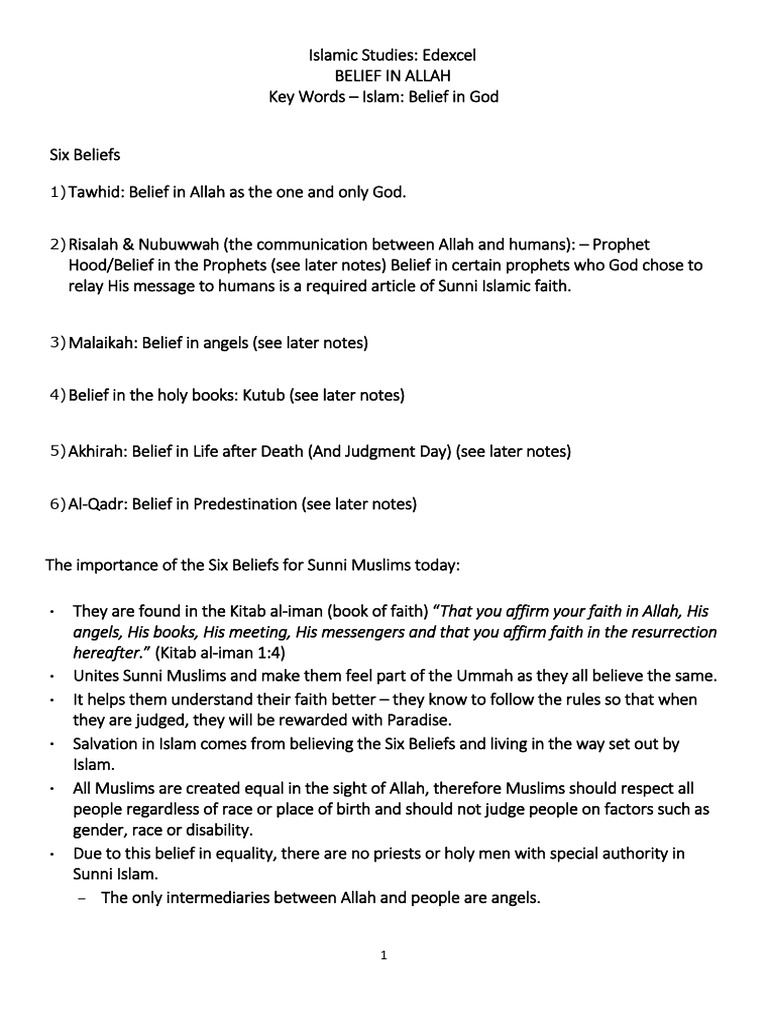 Islamic Studies Edexcel 1 | PDF | Prophets And Messengers In Islam | Tawhid