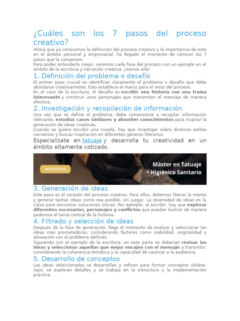 Cuáles Son Los 7 Pasos Del Proceso Creativo | PDF | Creatividad | Cognición