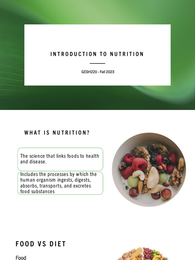 Chapter 1 - Introduction To Nutrition - GESH220 | PDF | Calorie | Nutrients