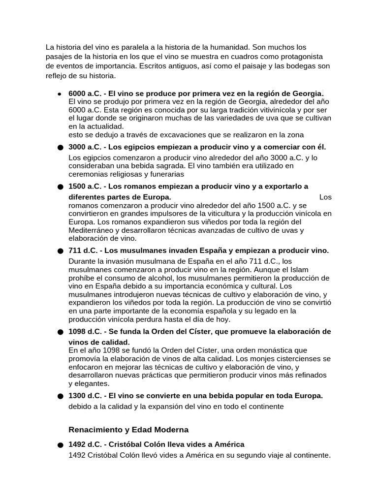 Historia Global del Vino y su Evolución | PDF | Vino | Uva