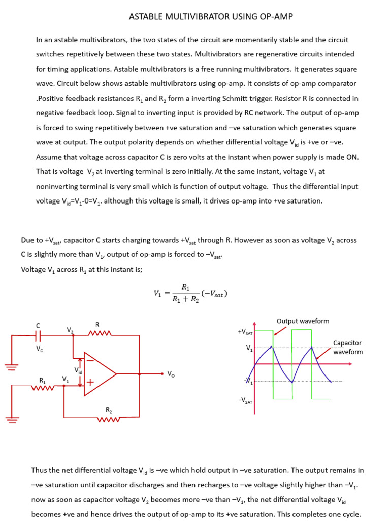 Astable and Mono Stable Multivibrators Using Op-Amp | PDF | Electricity | Electrical Engineering