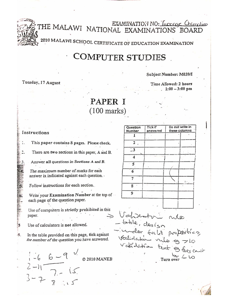 Maneb Paper 1 2010 | PDF
