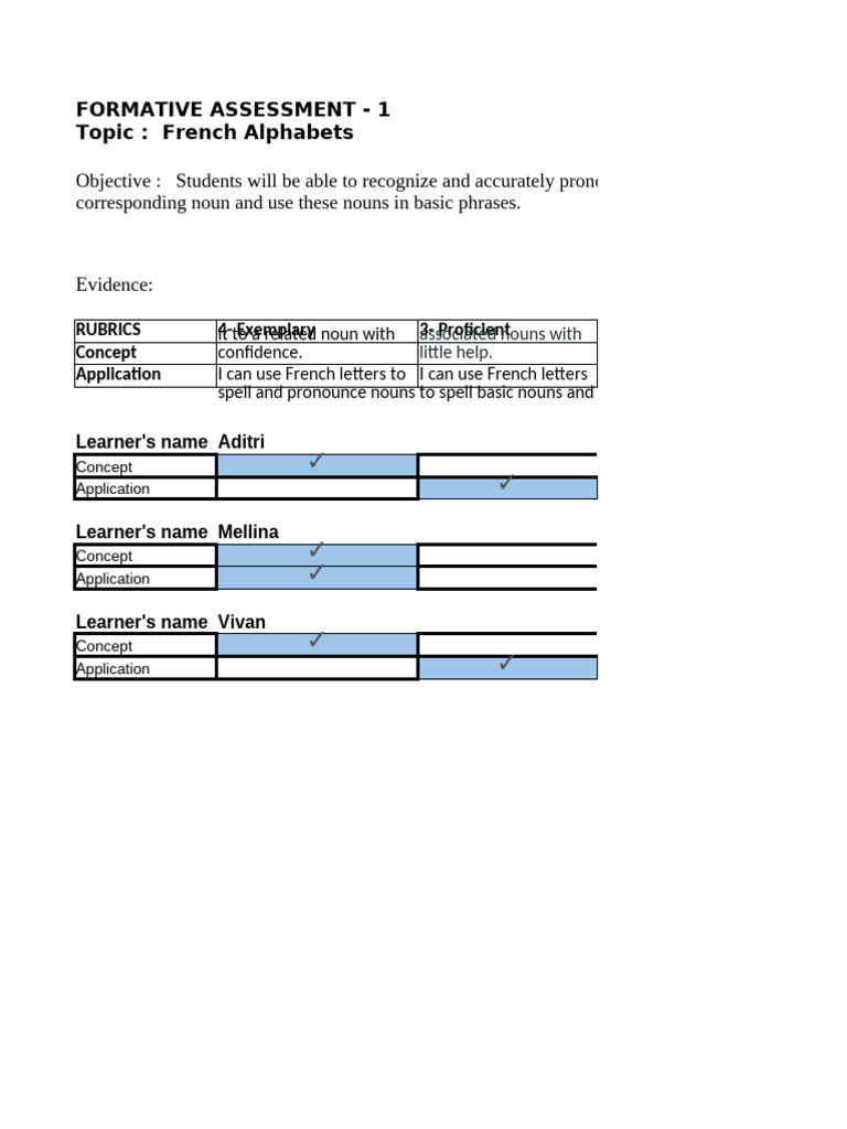 Formative Assessment FRENCH 24-25 Grade 2 | PDF | French Language ...
