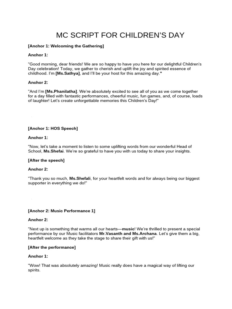 Children's Day Celebration MC Script | PDF