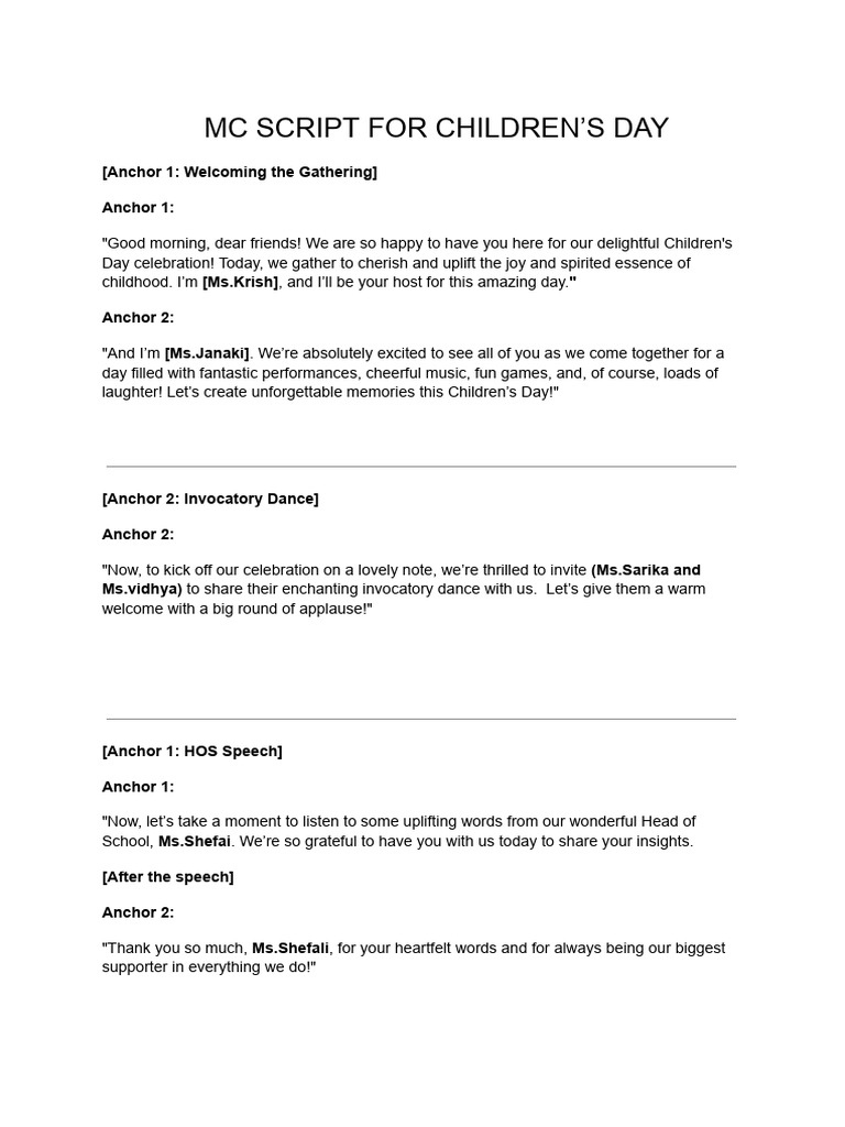 MC Script For Children's Day | PDF | Art