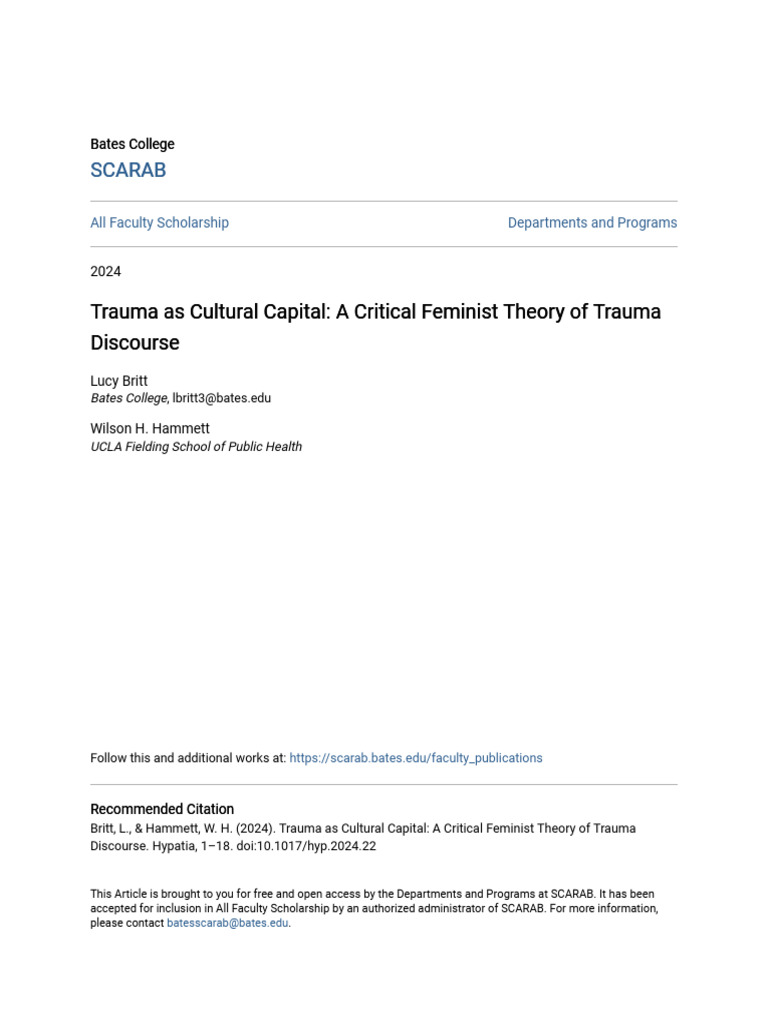 Trauma As Cultural Capital - A Critical Feminist Theory of Trauma | PDF ...