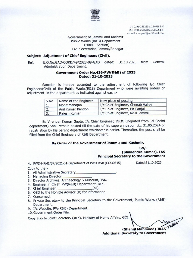 Adjustement of Chief Engineers | PDF