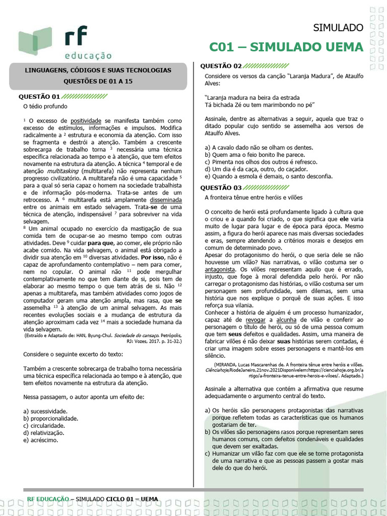 Simulado Uema 1 | PDF | Herói | Moralidade