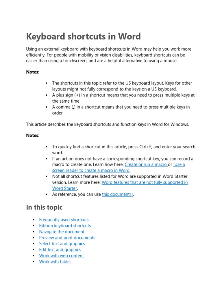 Word Keyboard Shortcuts Guide | PDF | Computer Keyboard | Keyboard Shortcut