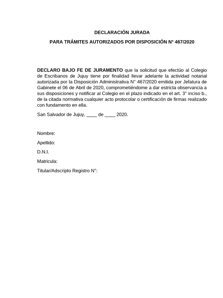 Modelo Declaración Jurada | PDF