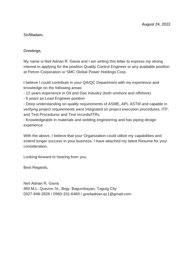 Letter of Intent For Apply For A Job | PDF