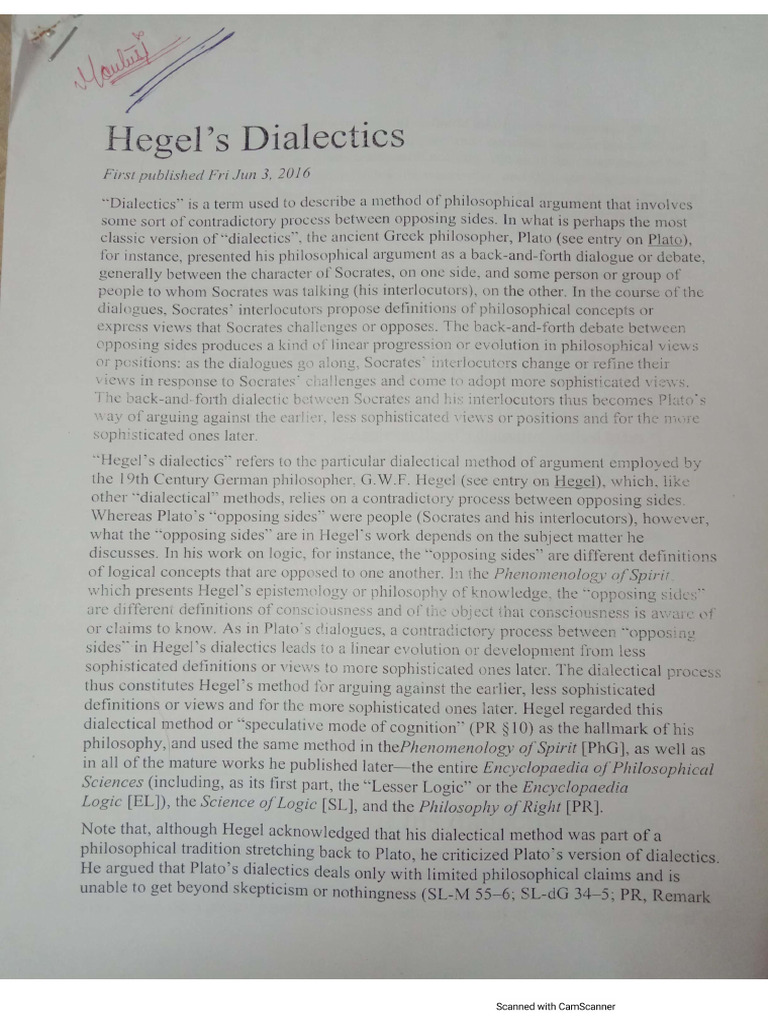 Hegel's Dialectics (MPC Ma'am) | PDF