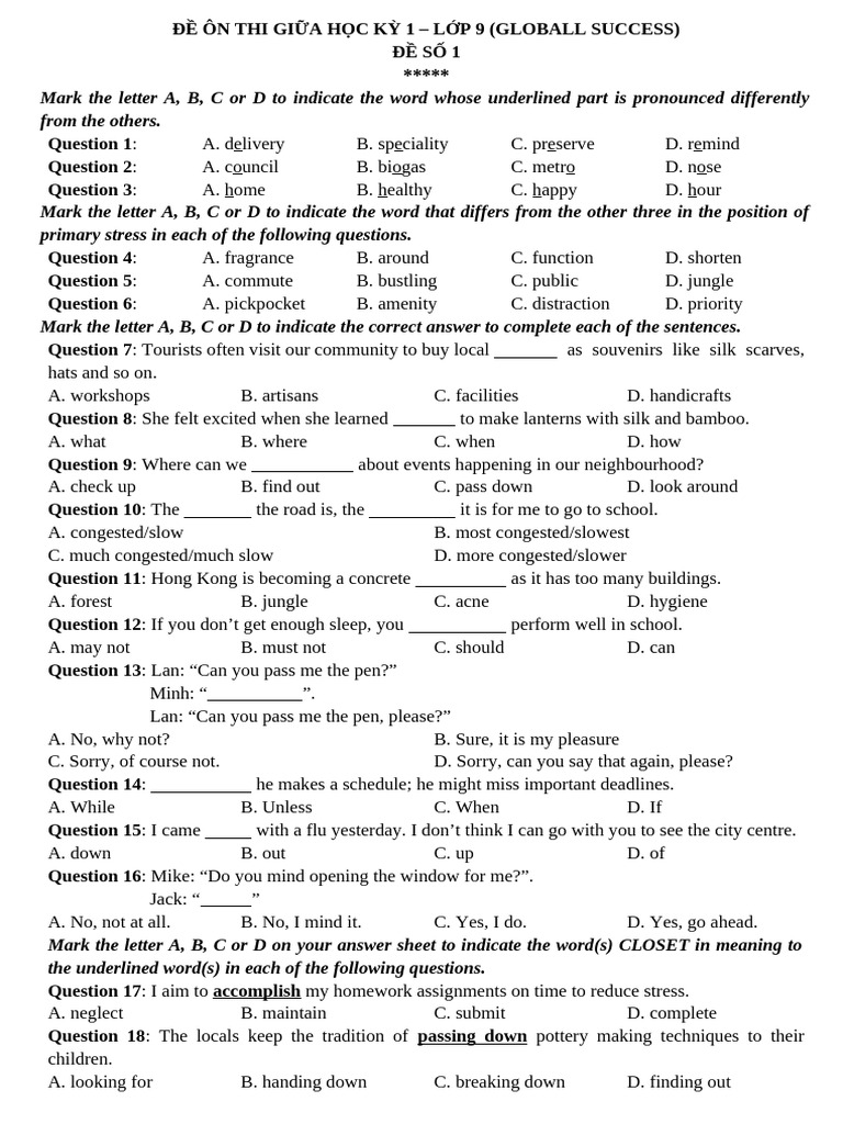 DE ON THI GKI Global Success 9 | PDF | Basket Weaving