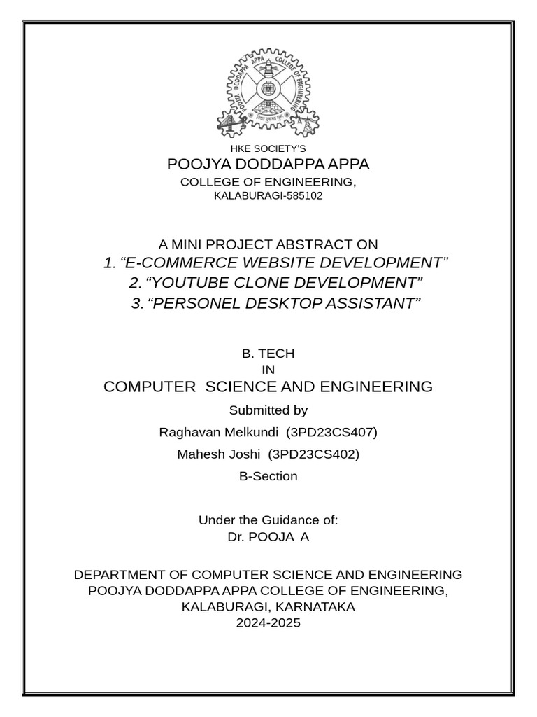 Poojya Doddappa Appa: 1. "E-Commerce Website Development" 2. "Youtube ...