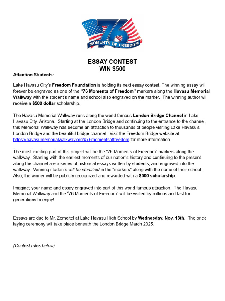 Havasu Memorial Walkway Essay Contest | PDF