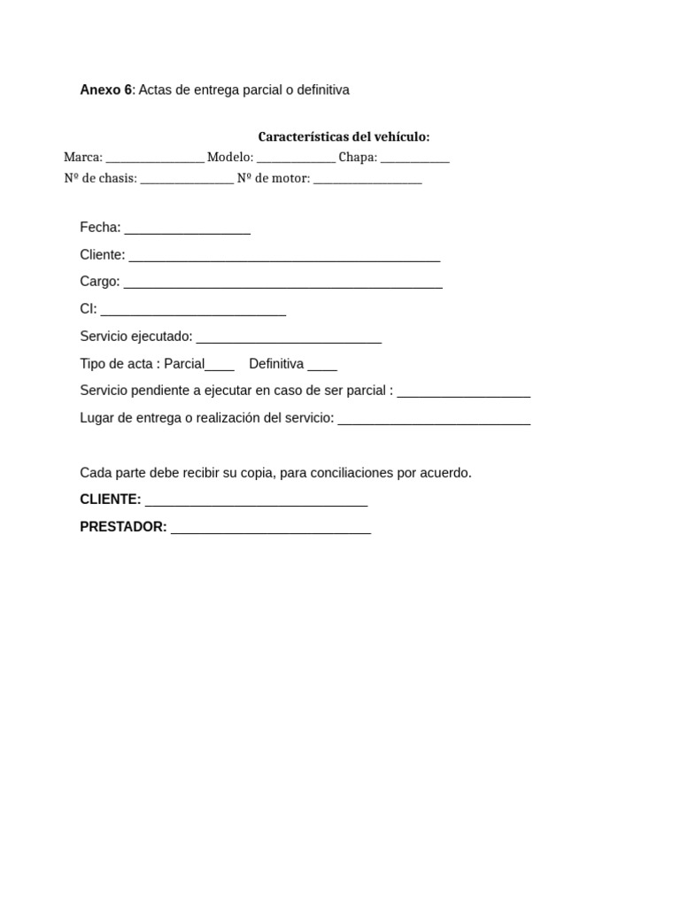 Anexo 6 Actas de Entrega Parcial o Definitiva | PDF