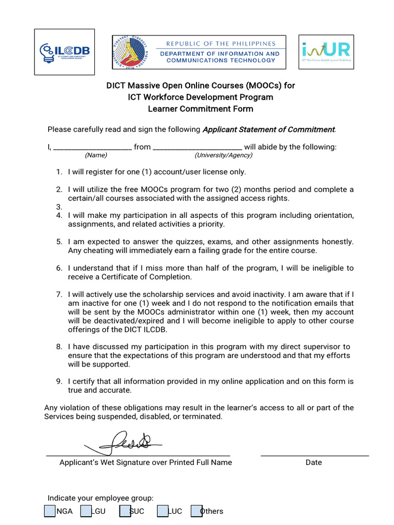 MOOCs Learner Commitment Form | PDF