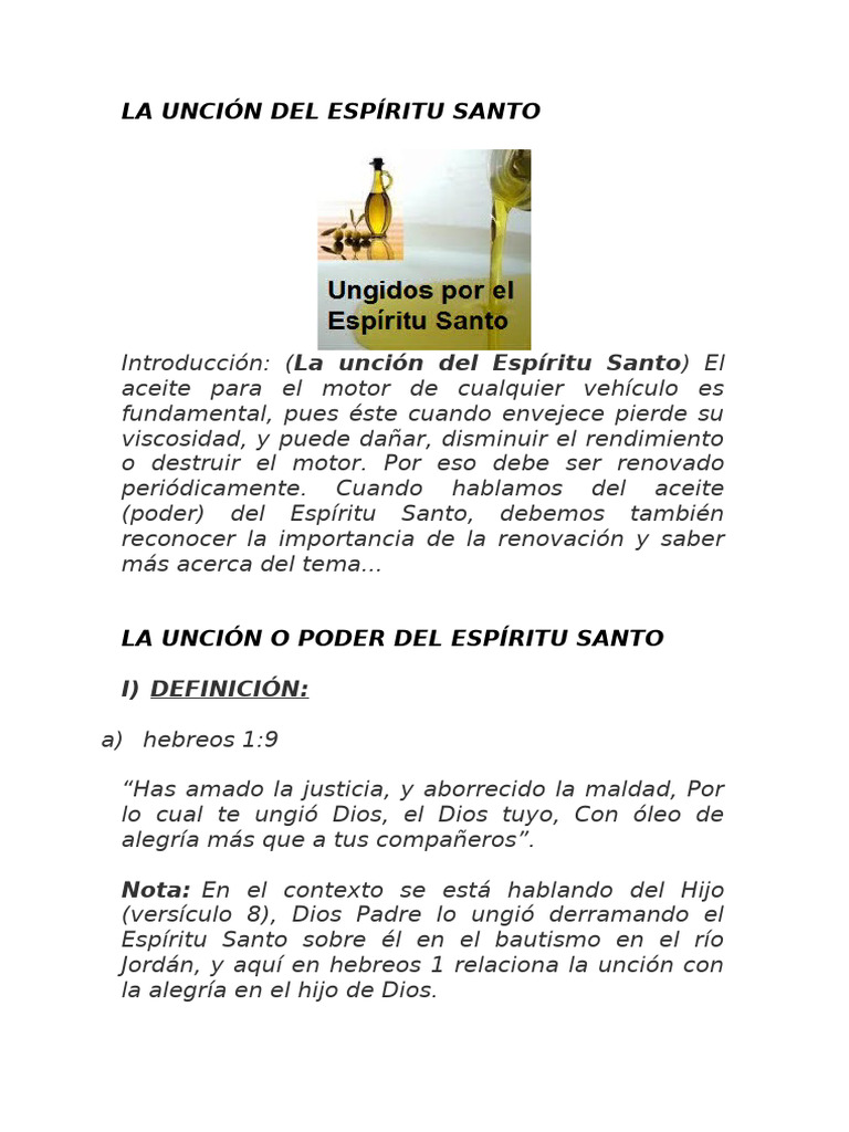La Unción Del Espíritu Santo | PDF | La unción | Fruto Del Espiritu Santo