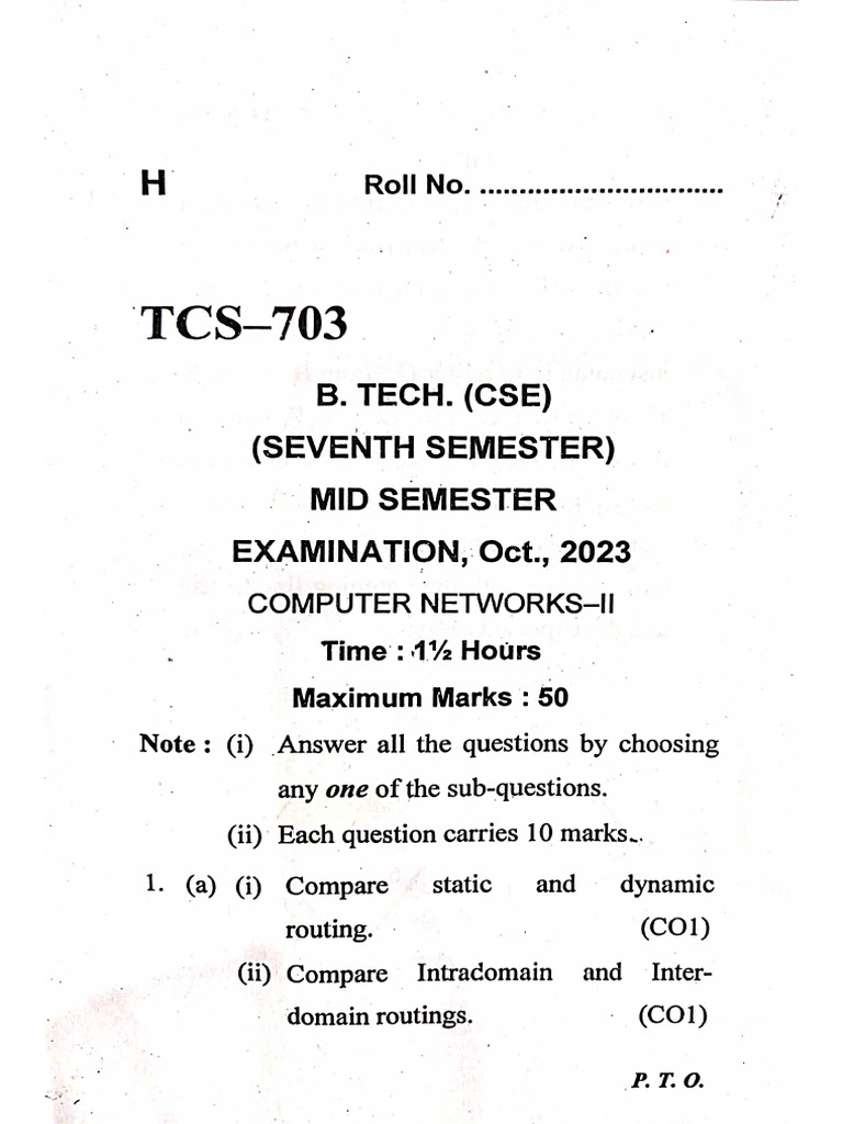 Computer Networks II BTECH 703 | PDF