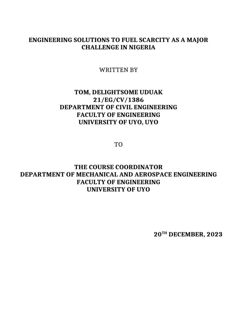 Engineering Solutions To Fuel Scarcity | PDF | Cost Of Living | Smart Grid