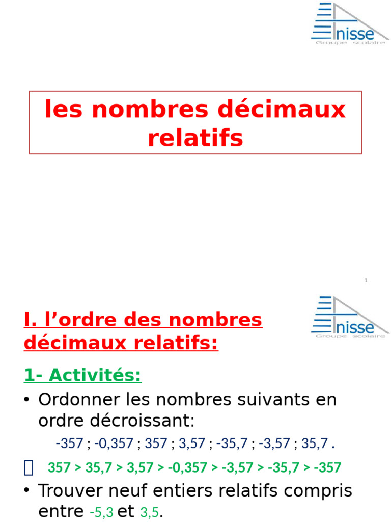 Les Nombres Decimaux Relatifs | PDF | Méthodes et références pédagogiques