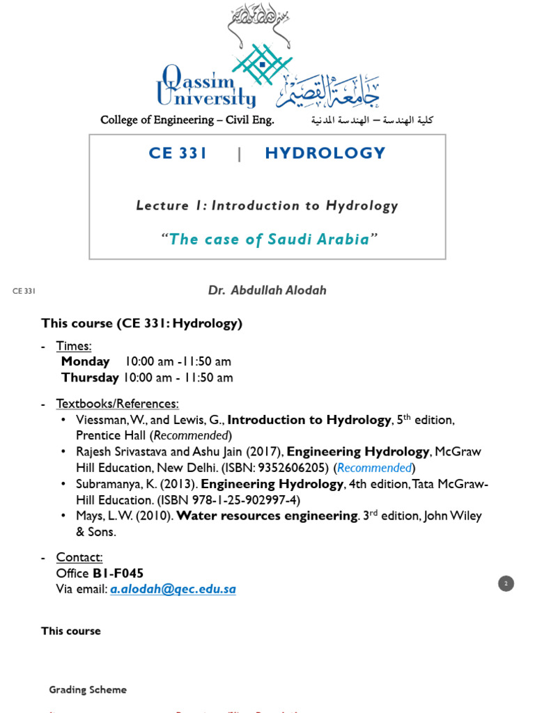 1 - Lecture 1 - Introduction | PDF | Hydrology | Groundwater