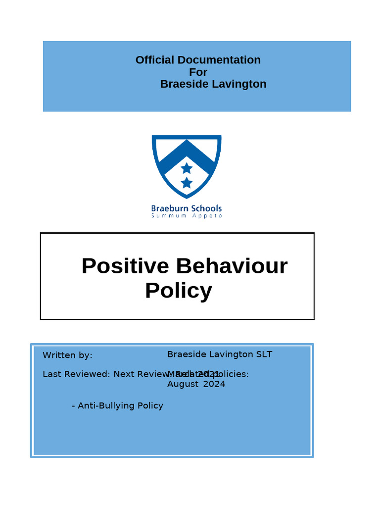 BLV Positive Behaviour Policy 2023 | PDF | Teachers | Bullying