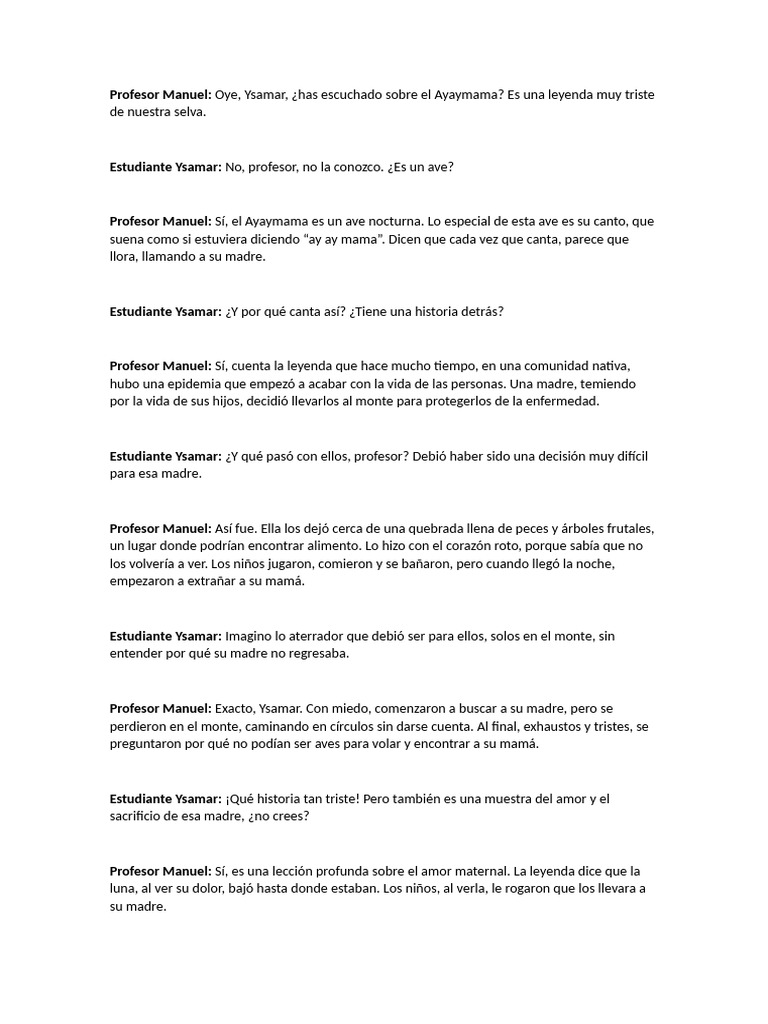 Leyenda del Ayaymama y su canto | PDF