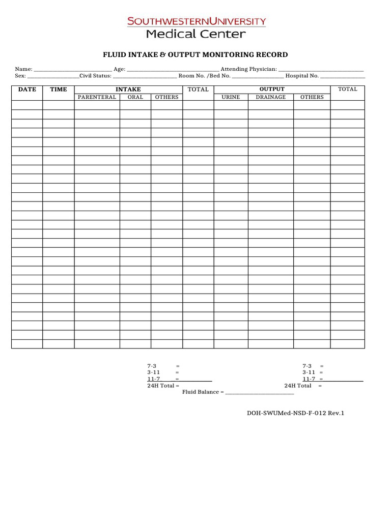 D. I - o Form Fluid Intake | PDF