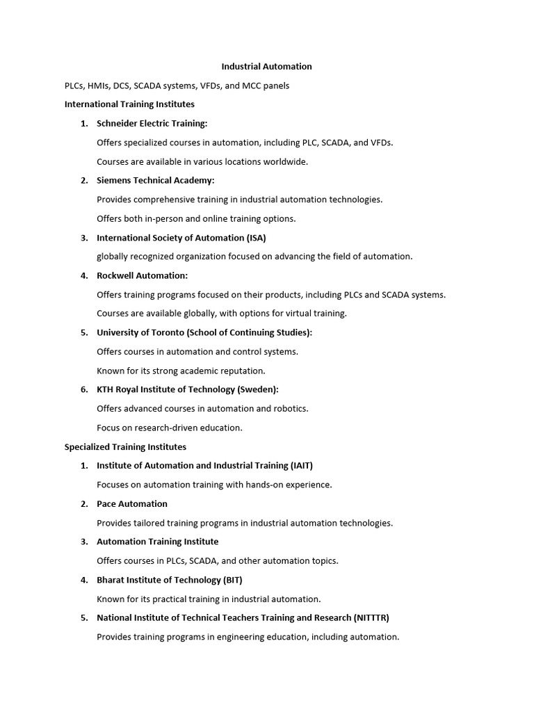Industrial Automation Training Programs | PDF | Computers