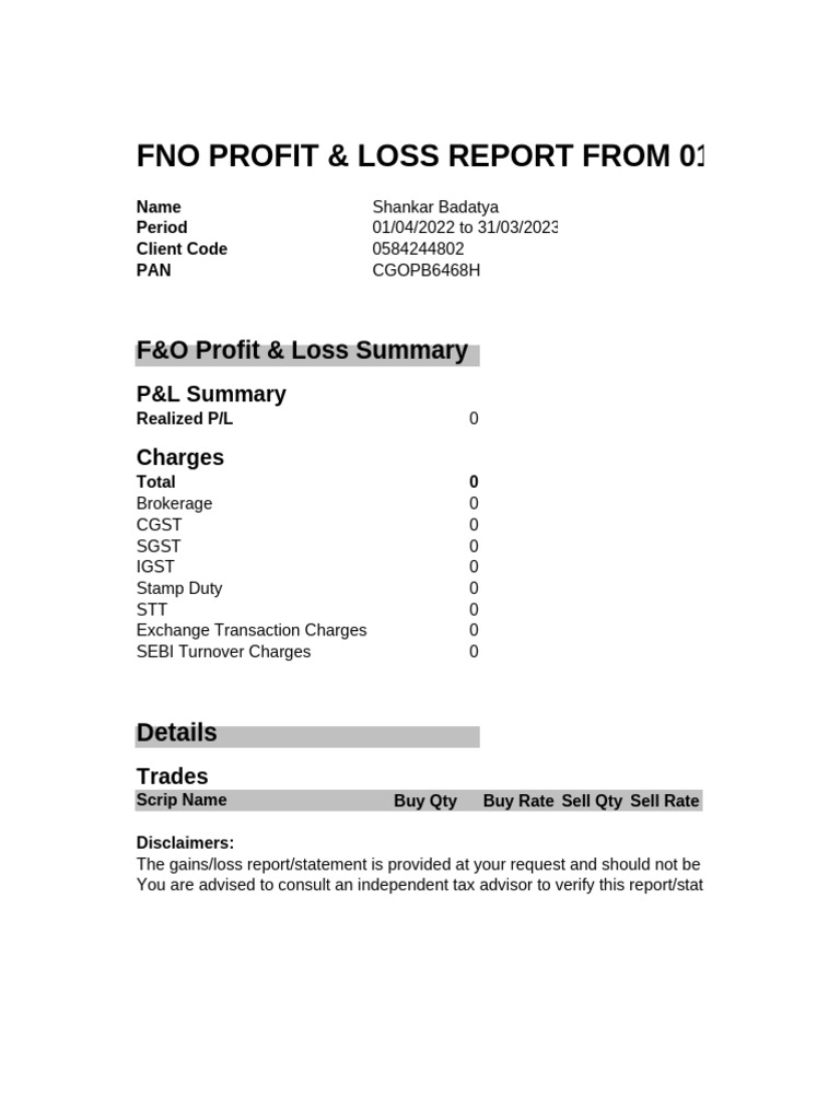 PNL - Report - 01 04 2022 - 31 03 2023 | PDF | Business | Finance ...