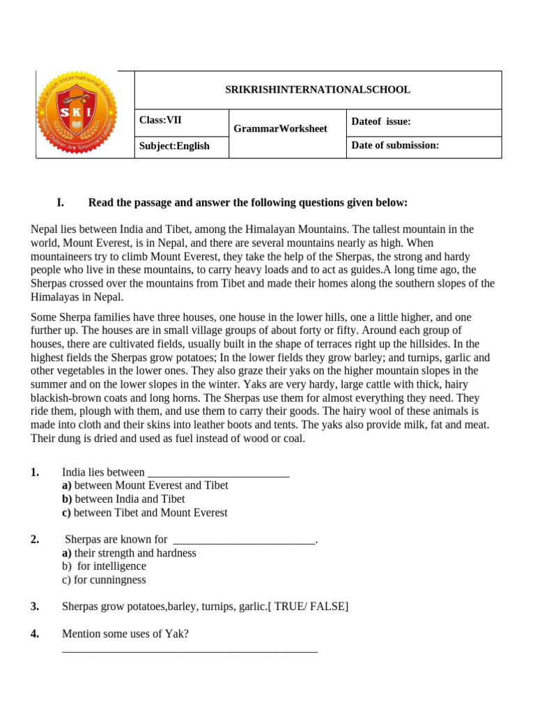 January Worksheet No1 | PDF | Mountains | Himalayas