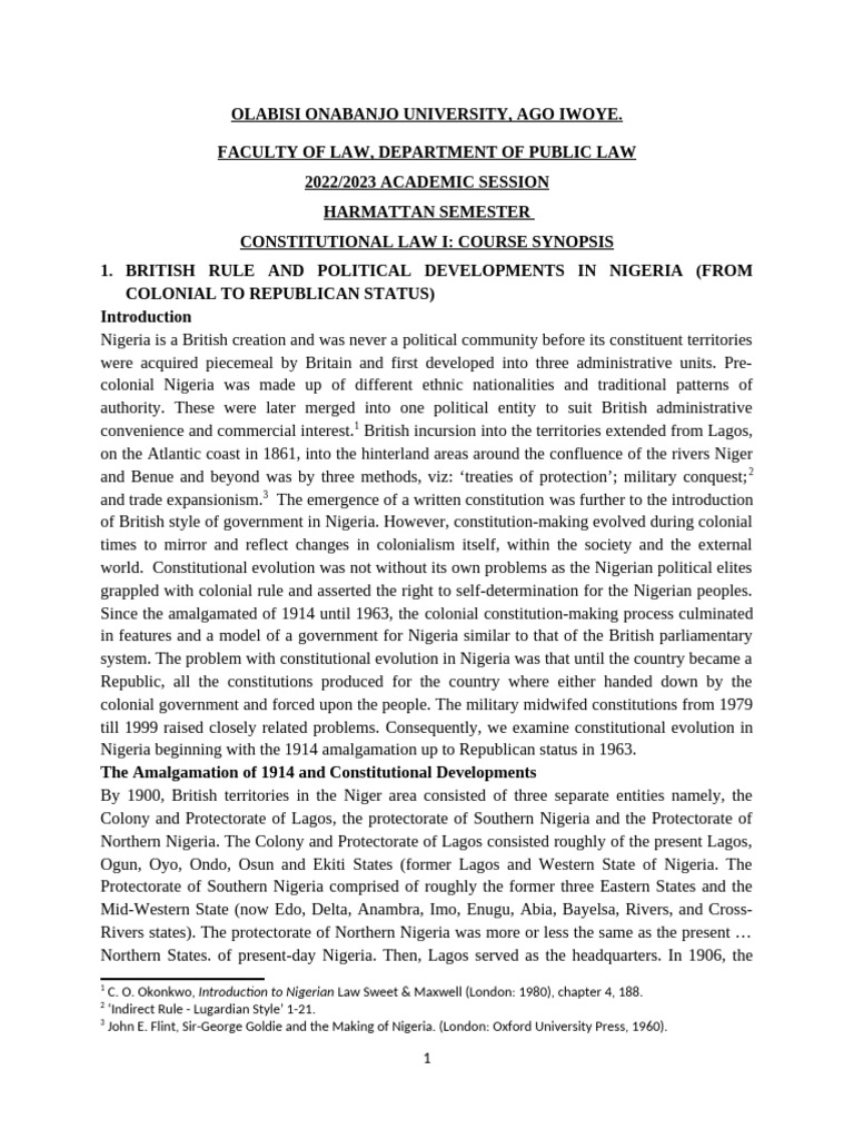Indirect Rule and Nigeria's Amalgamation | PDF | Nigeria | Governor