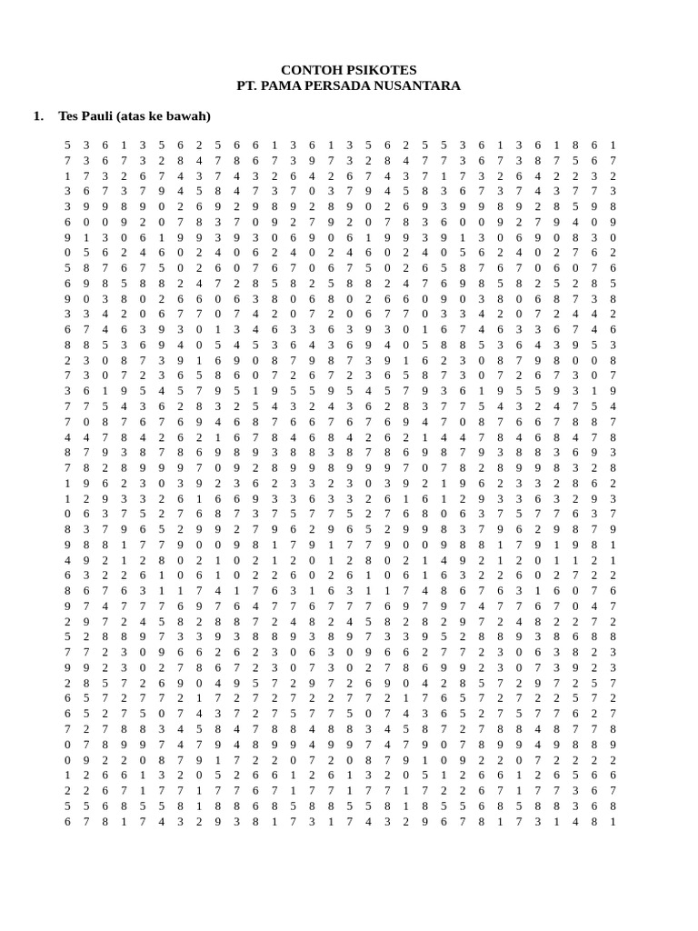 Contoh Psikotes PT PAMA | PDF