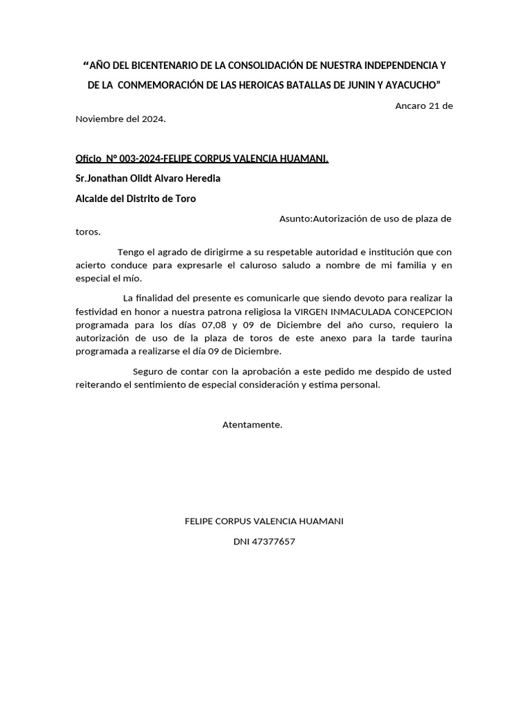 Ofico Felipe Valencia | PDF