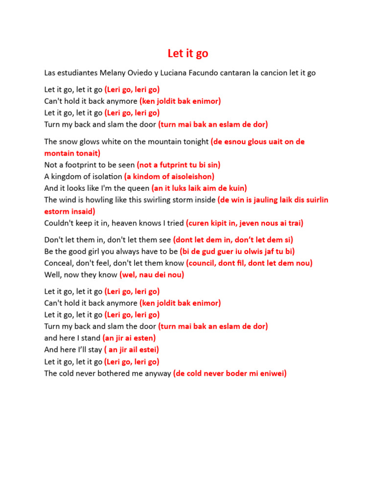 Let It Go Lyrics for Students | PDF | Language Arts & Discipline