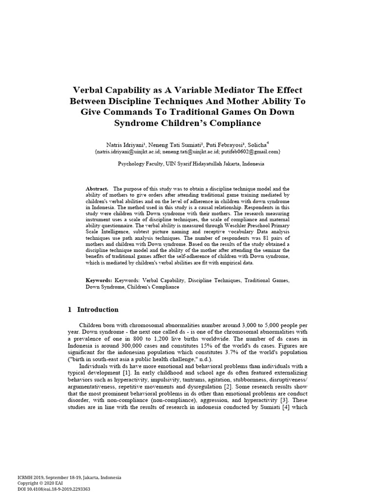 Verbal Capability As A Variable Mediator The Effect Between Discipline ...