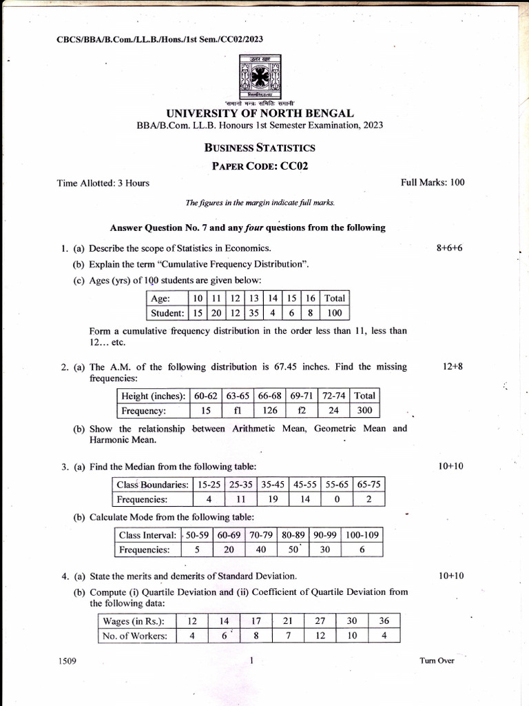 Bba-Bcom Ll.b-I-Business Statistics | PDF | Mean | Probability Theory