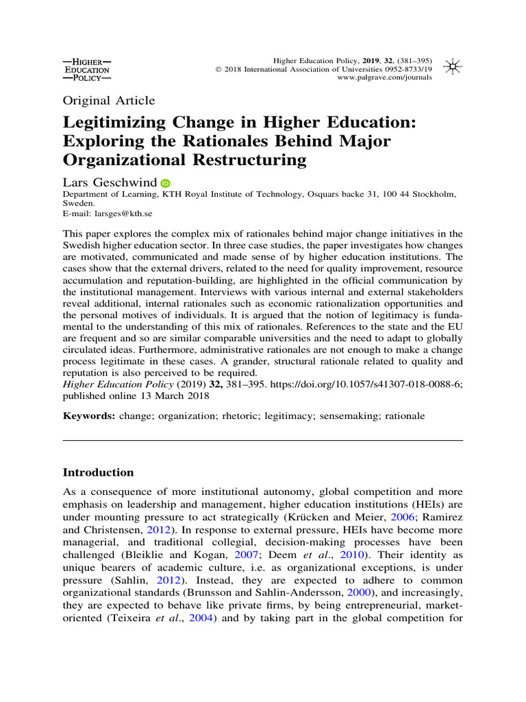 Legitimizing Change in Higher Education | PDF | Methodology ...