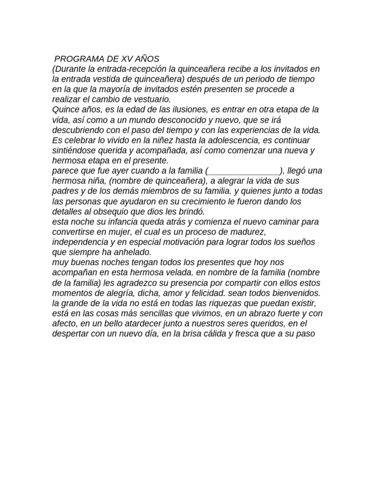 Programa de XV Años | PDF | Amor | Felicidad