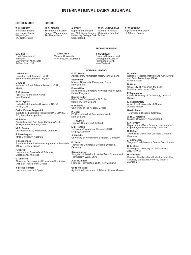 International Dairy Journal Editorial Board | PDF | Food Industry